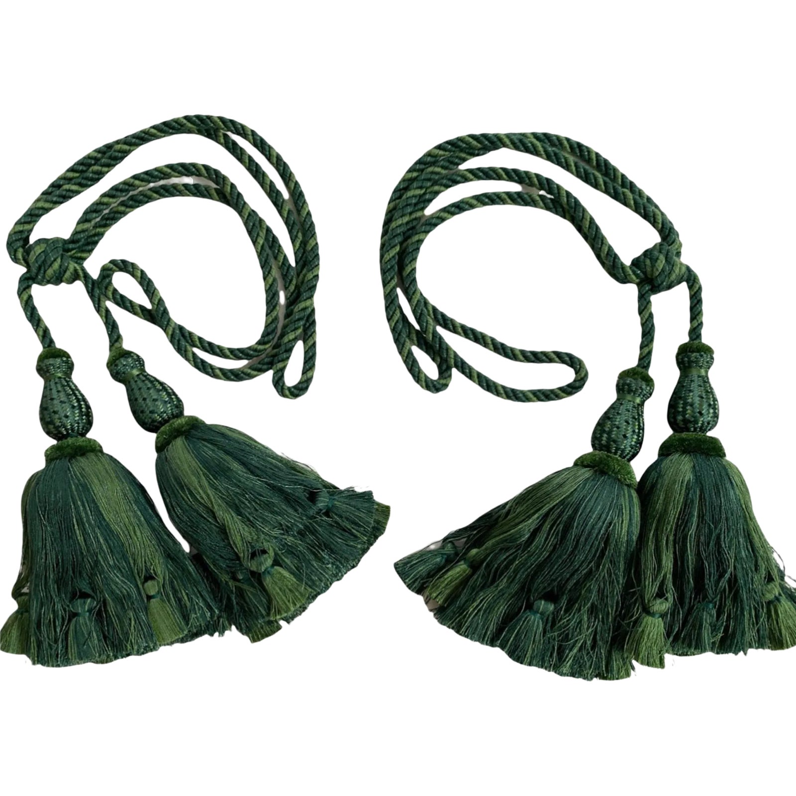Contemporary Emerald Double Tassel Tiebacks- a Pair | Chairish