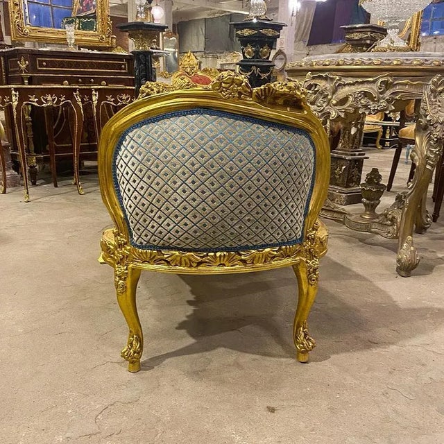 Baroque Style Blue Tufted Bench | Chairish