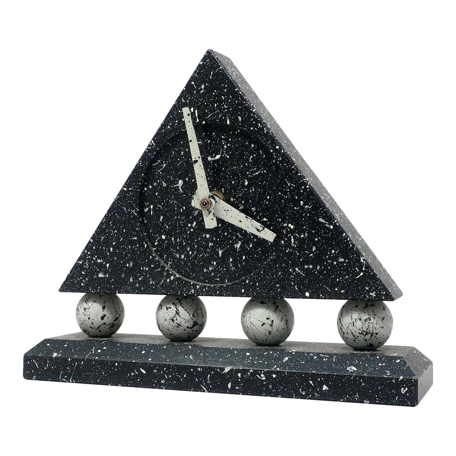 1980s Triangular Black Splatter Paint Desk Clock | Chairish