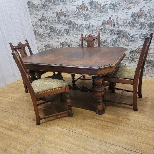 1980s Vintage American Hardwood Dining Table and Chairs - Set of 5 ...