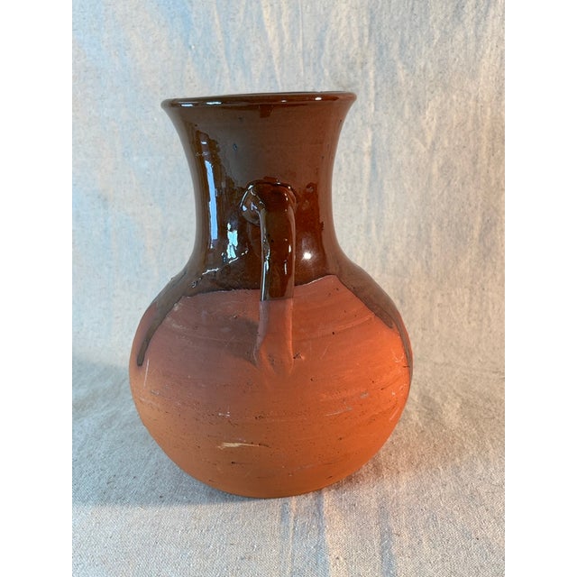 Vintage Terracotta Handle Jug With Drip Glaze | Chairish