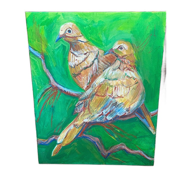Vintage Acrylic on Canvas Dove Painting | Chairish