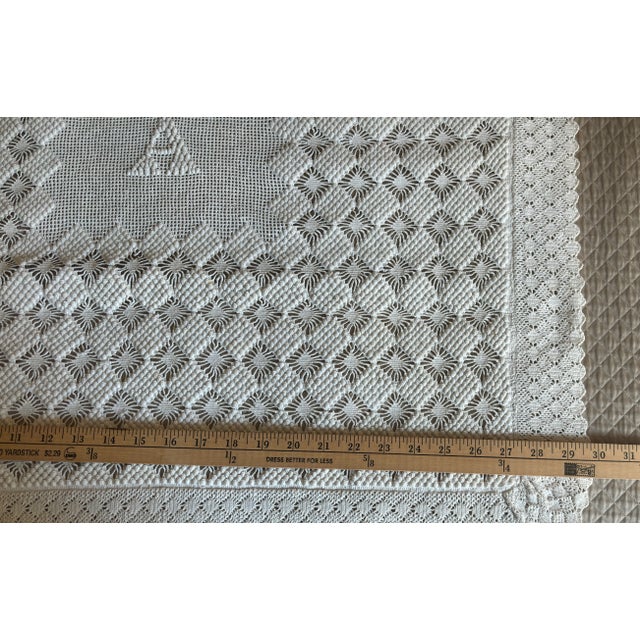 Vintage 30" Sq Hand Made Crocheted Pram Cover With Center Monogram Ca ...