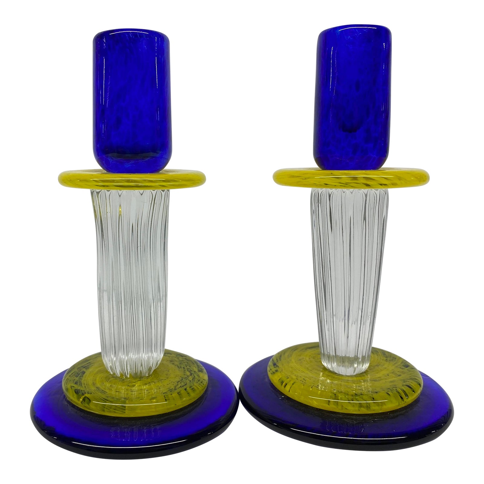 1997 William Salas Art Glass Candlesticks - a Pair | Chairish