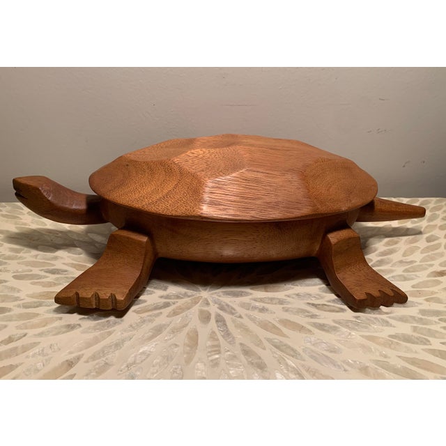 1960’s Hand Carved Teak Wood Figural Turtle Box | Chairish