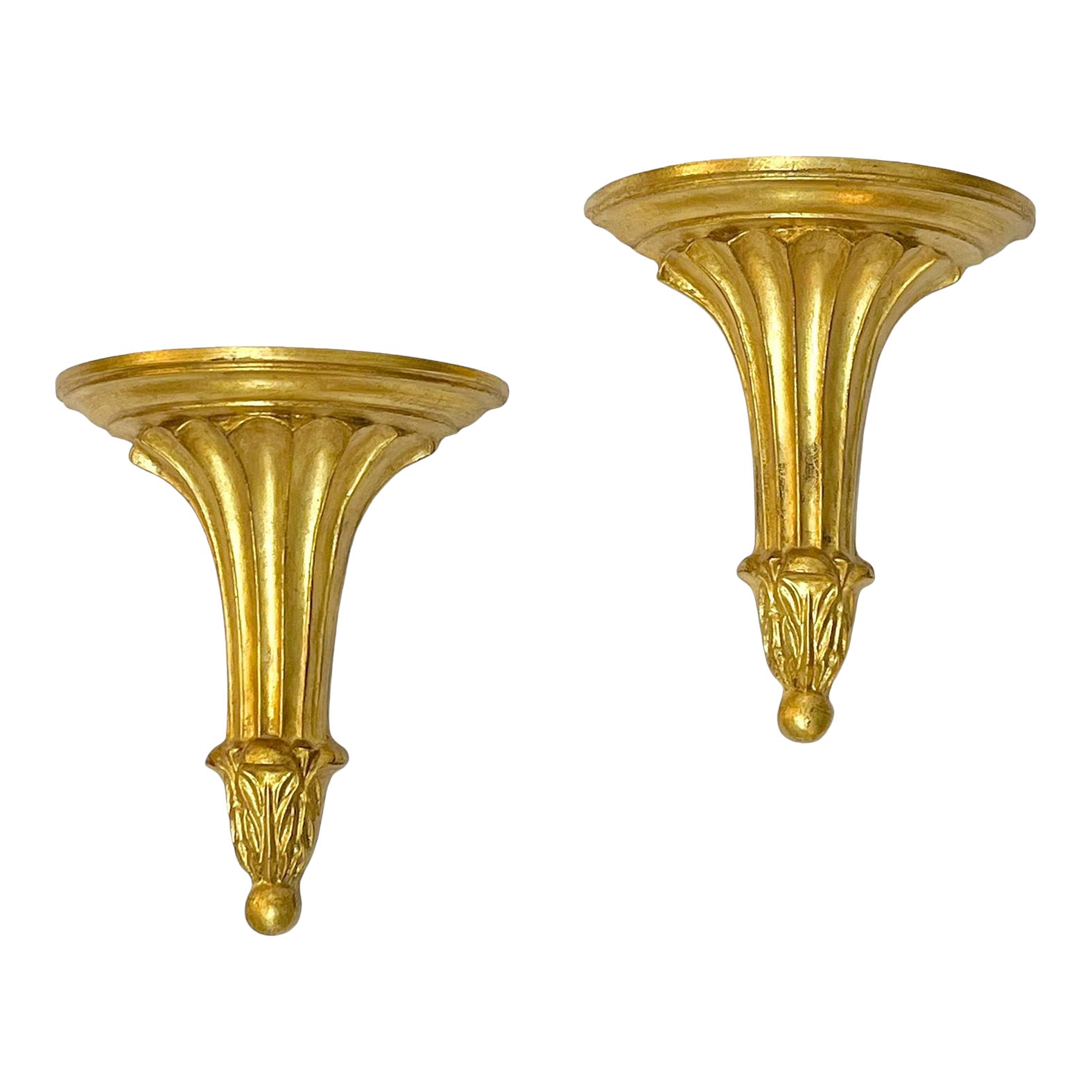 Pair of Vintage Hollywood Regency Italian Neoclassical Carved Gilt-Wood ...