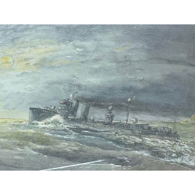 British Watercolour Seascape Royal Navy Hms Watchman Destroyer Ship on ...