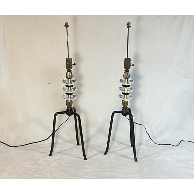 1950's Atomic Age Table Lamps in Brass and Acrylic - a Pair | Chairish