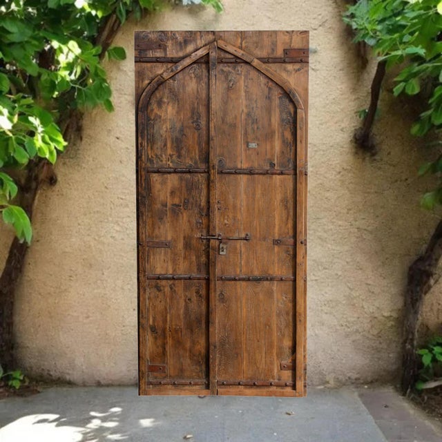 Asymmetrical Antique Door Indo Spanish Rustic Teak Arched Barn Doors ...