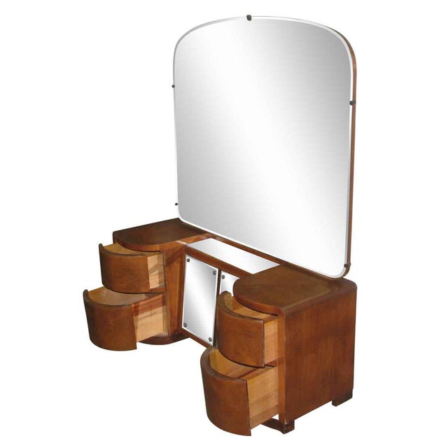 Art Deco Curved Drawers Vanity and Mirror | Chairish
