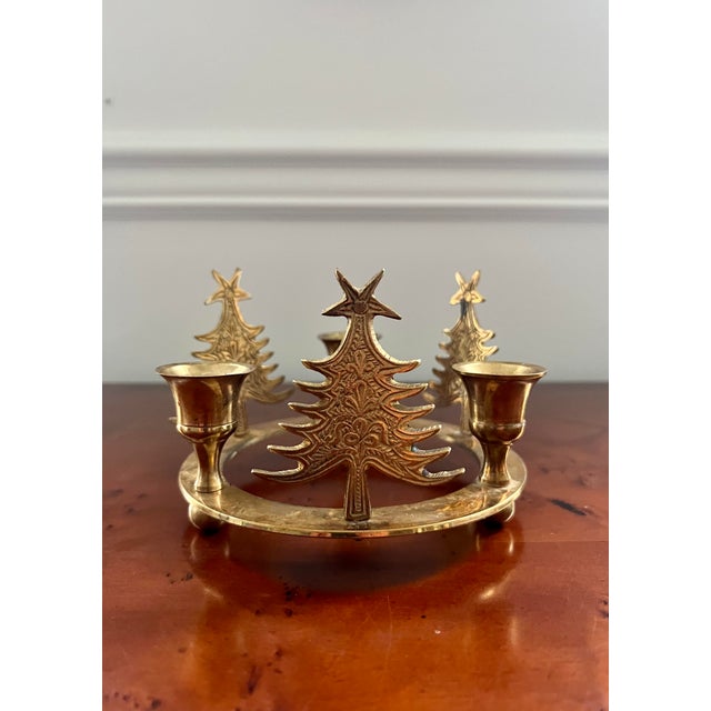 1960s Solid Brass Christmas Tree Candle Holder | Chairish