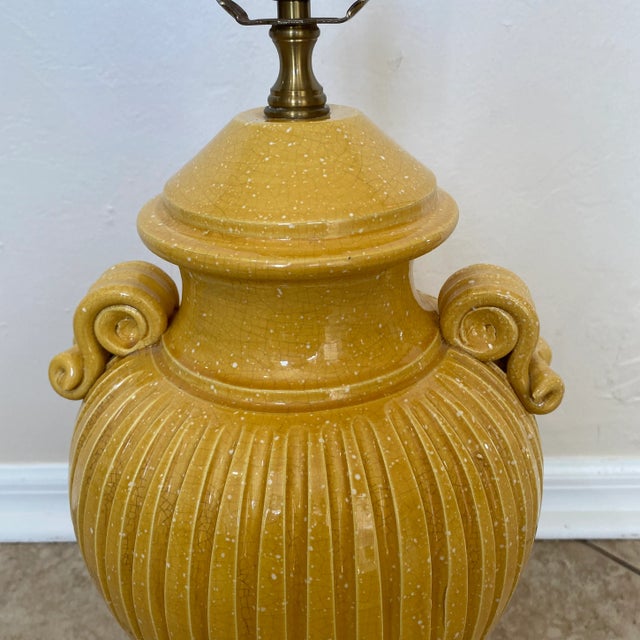 1990s Wildwood Mustard Colored Table Lamp With Wood Base | Chairish