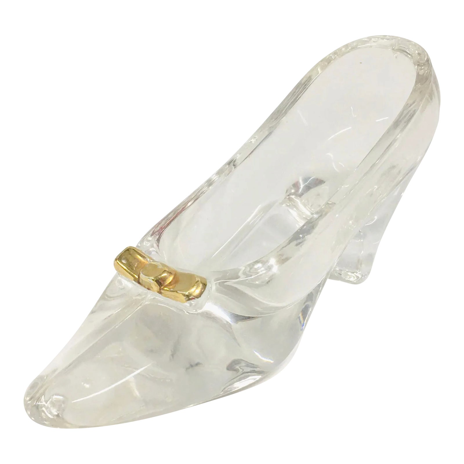 1970s Decorative Glass Shoe With Gold Bow for Trinkets | Chairish