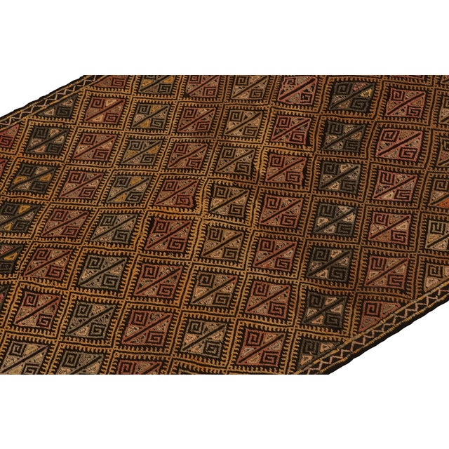 1950s Vintage Chaput Tribal Kilim in Brown With Pink and Gold Geometric ...