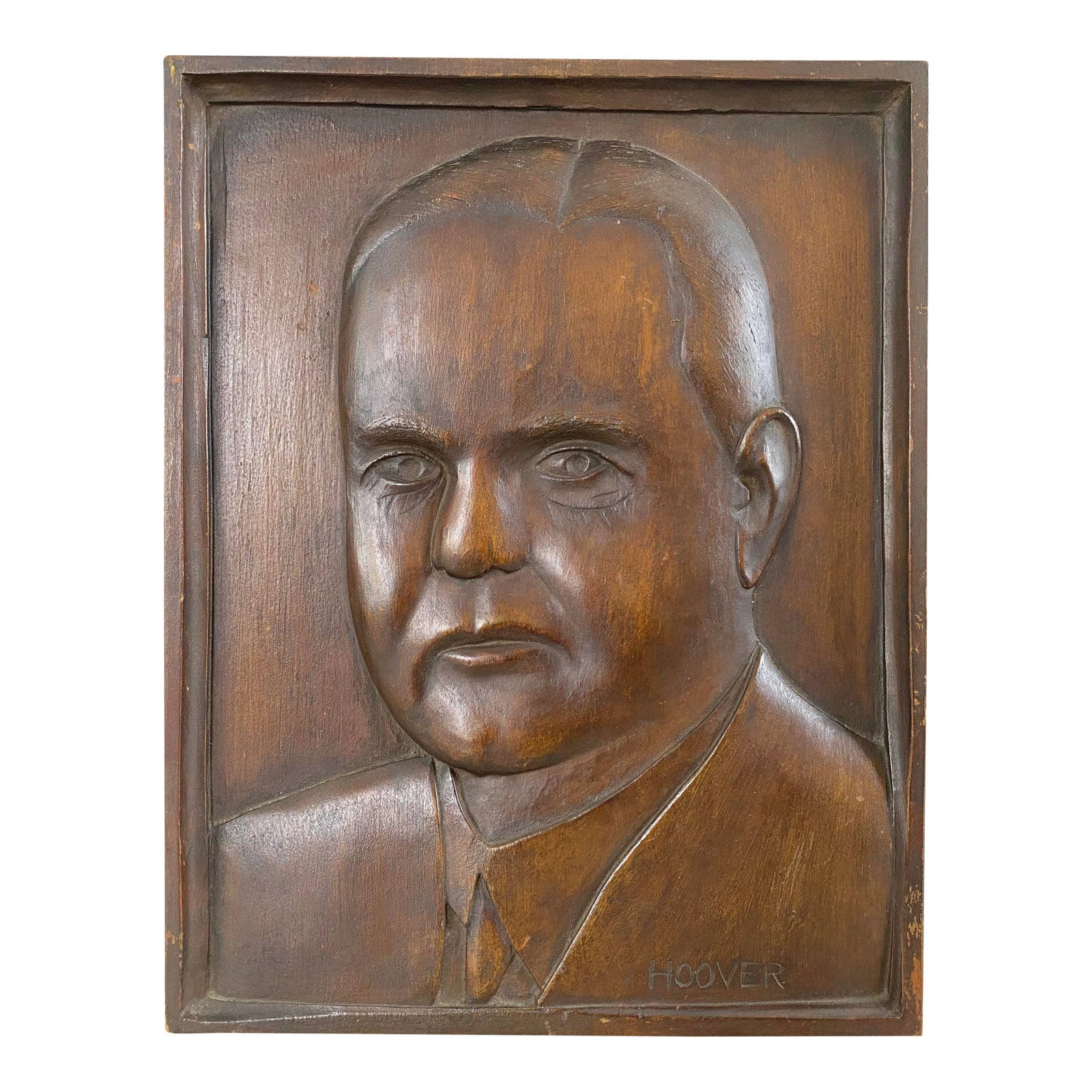 1930s Folk Art Carving of President Herbert Hoover | Chairish