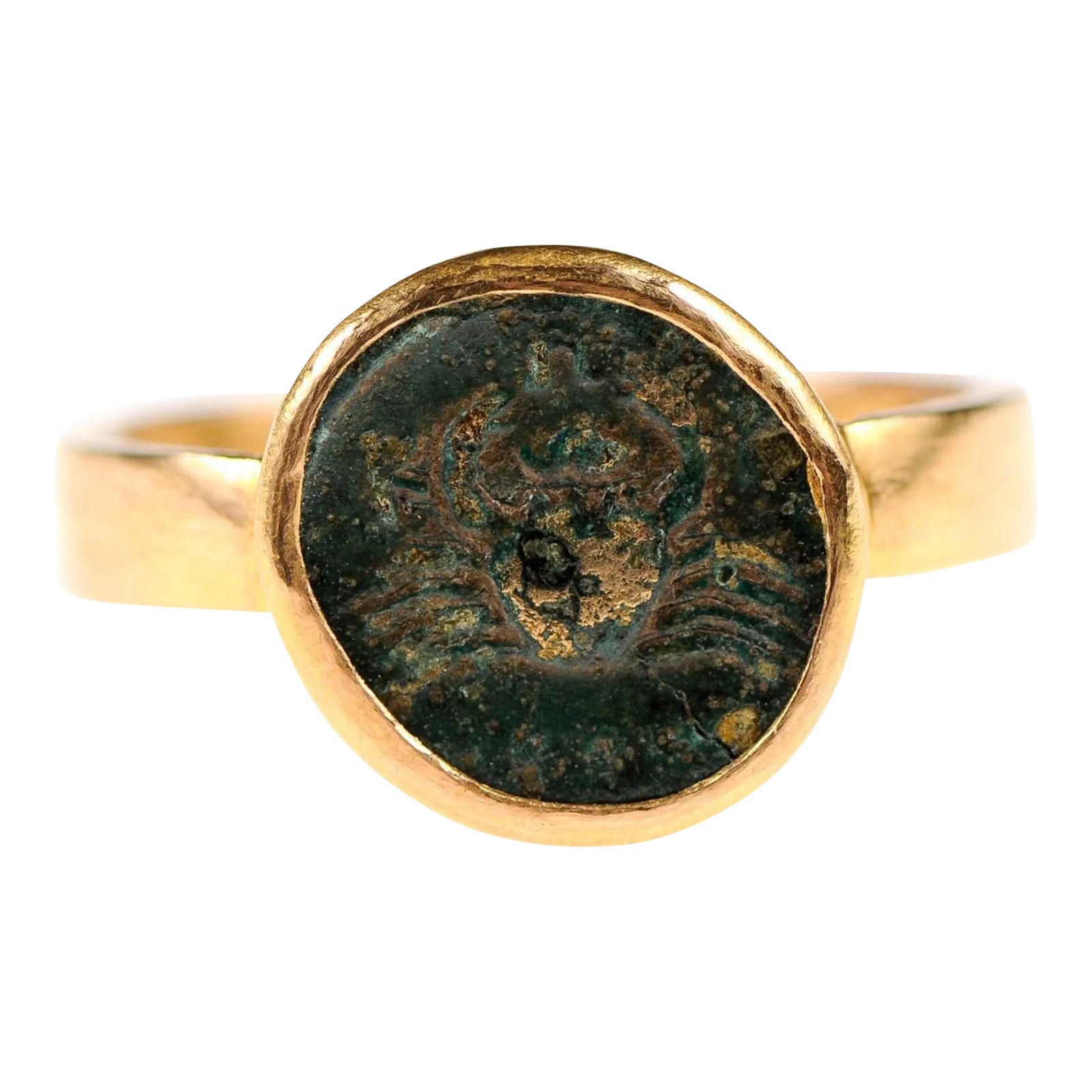 Antique Ancient Crab Coin in 22k Ring, Size 7 | Chairish