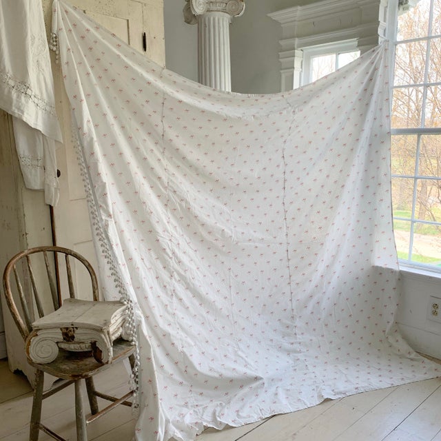 Vintage French Farmhouse Floral Curtain With Stunning Trim | Chairish