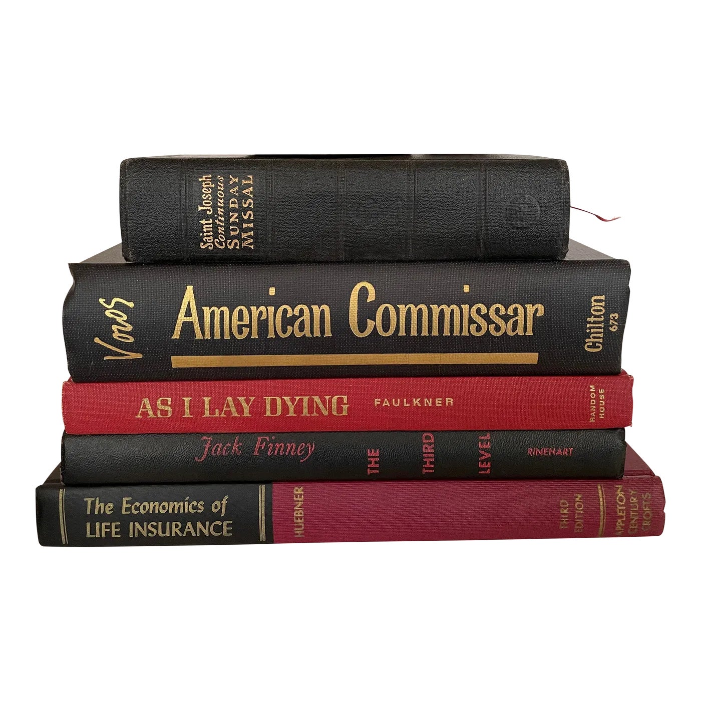 Mid-Century Vintage Book Stack in Black and Red - Set of 5 | Chairish