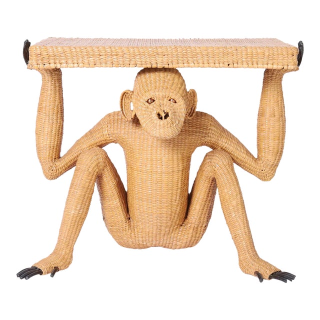 Mario Torres Mid Century Wicker Monkey Console | Chairish