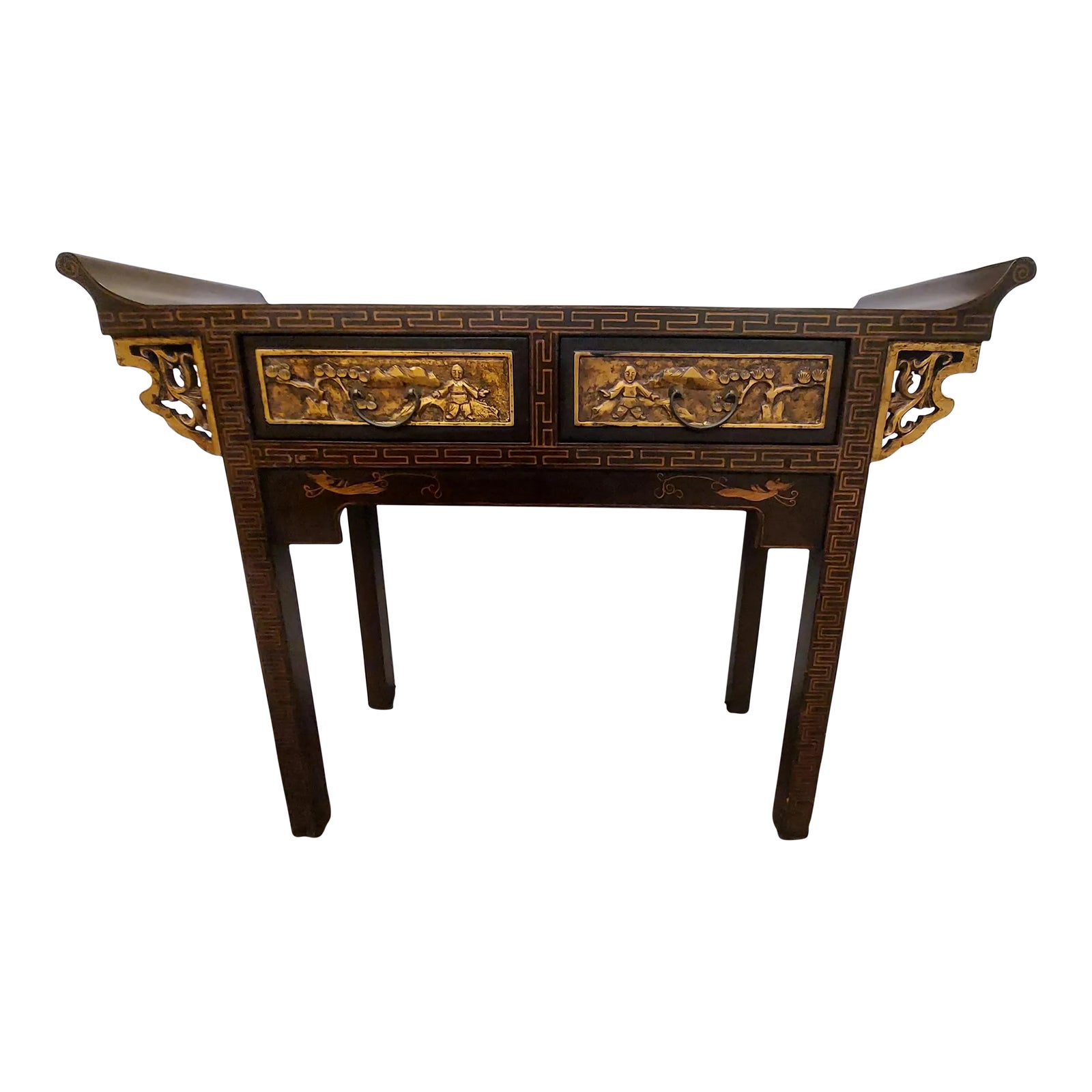 1950s Mid Century Modern Chinoiserie Two Drawer Console Table | Chairish