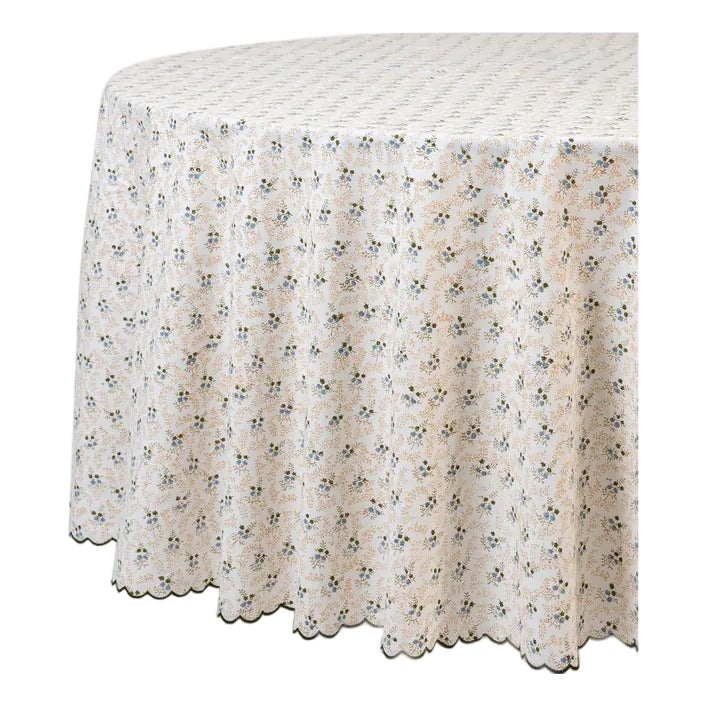 Sharland England Round Little Flower Tablecloth in Green | Chairish
