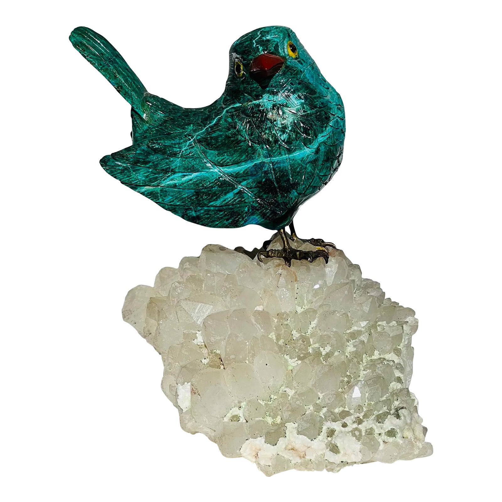Gemstone Bird, Hand Carved Cockatoo Parrot on A+ Amethyst Geode Brazil ...