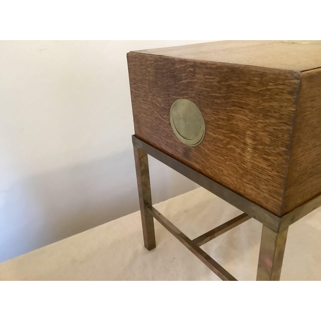 Vintage Campaign Style Oak Box on Stand | Chairish