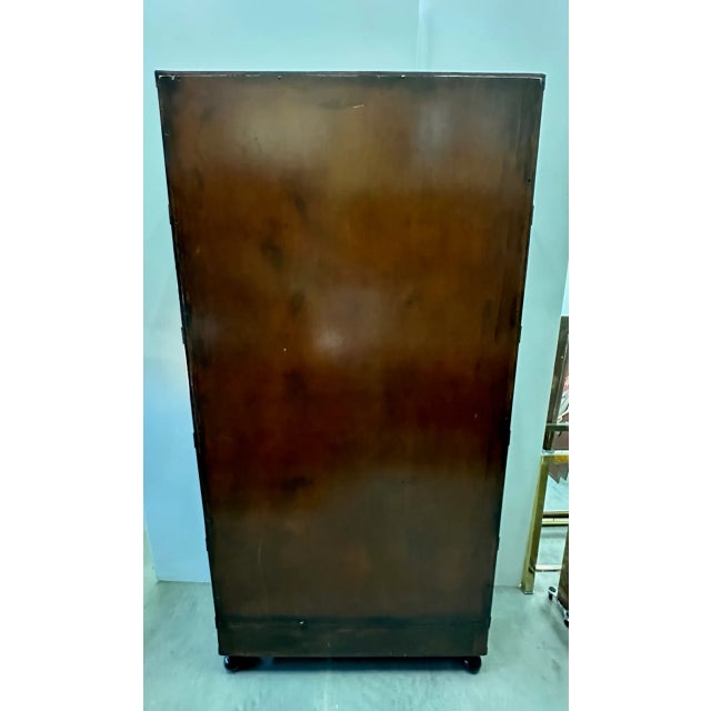 Campaign Style Leather Wrapped Bookcase | Chairish