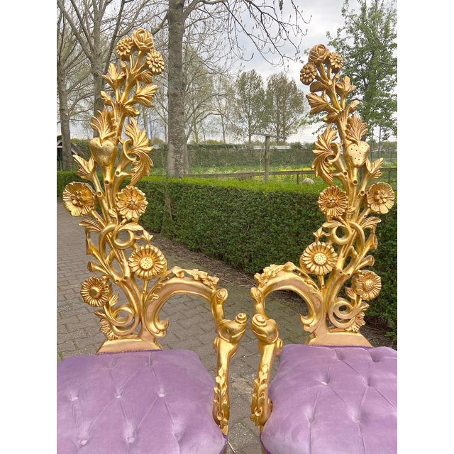 1980s Regal Italian Rococo Vintage Purple Flower Throne Chairs - Pair ...