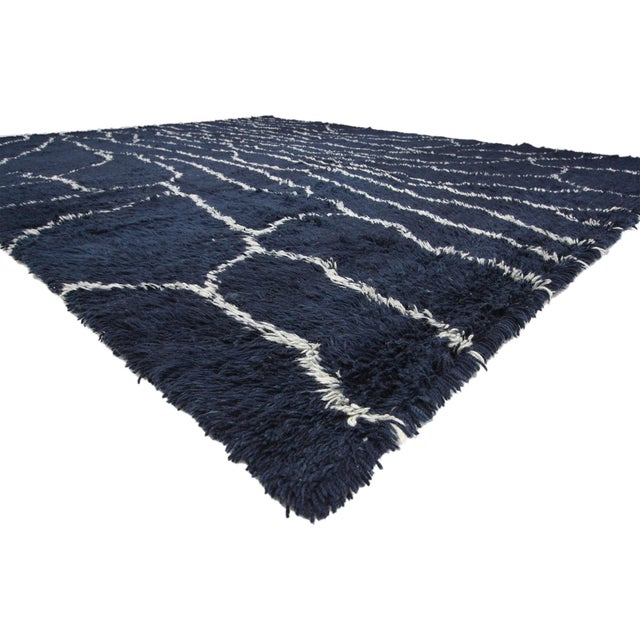 Large Navy Blue Moroccan Rug - 10'10 X 13'04 | Chairish