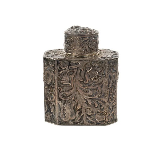 19th Century Antique Silver Repousse Tea Caddy | Chairish
