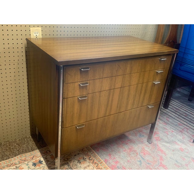 1960s Postmodern Medium Walnut and Chrome Petite 3 Drawer Chest of ...