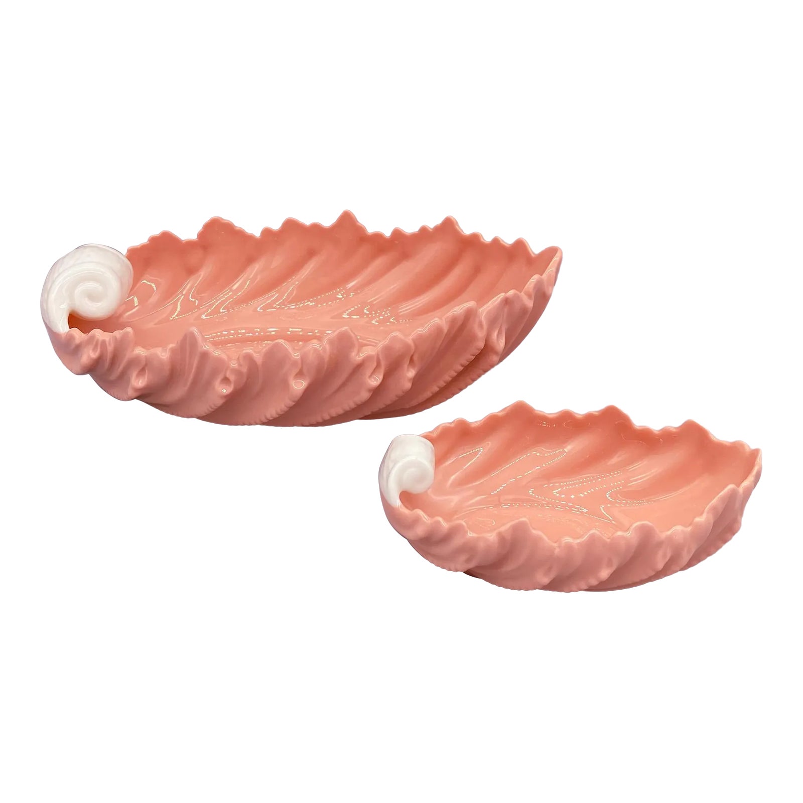 Vintage Lenox Pink and White Porcelain Shell Bowls - Set of 2 | Chairish