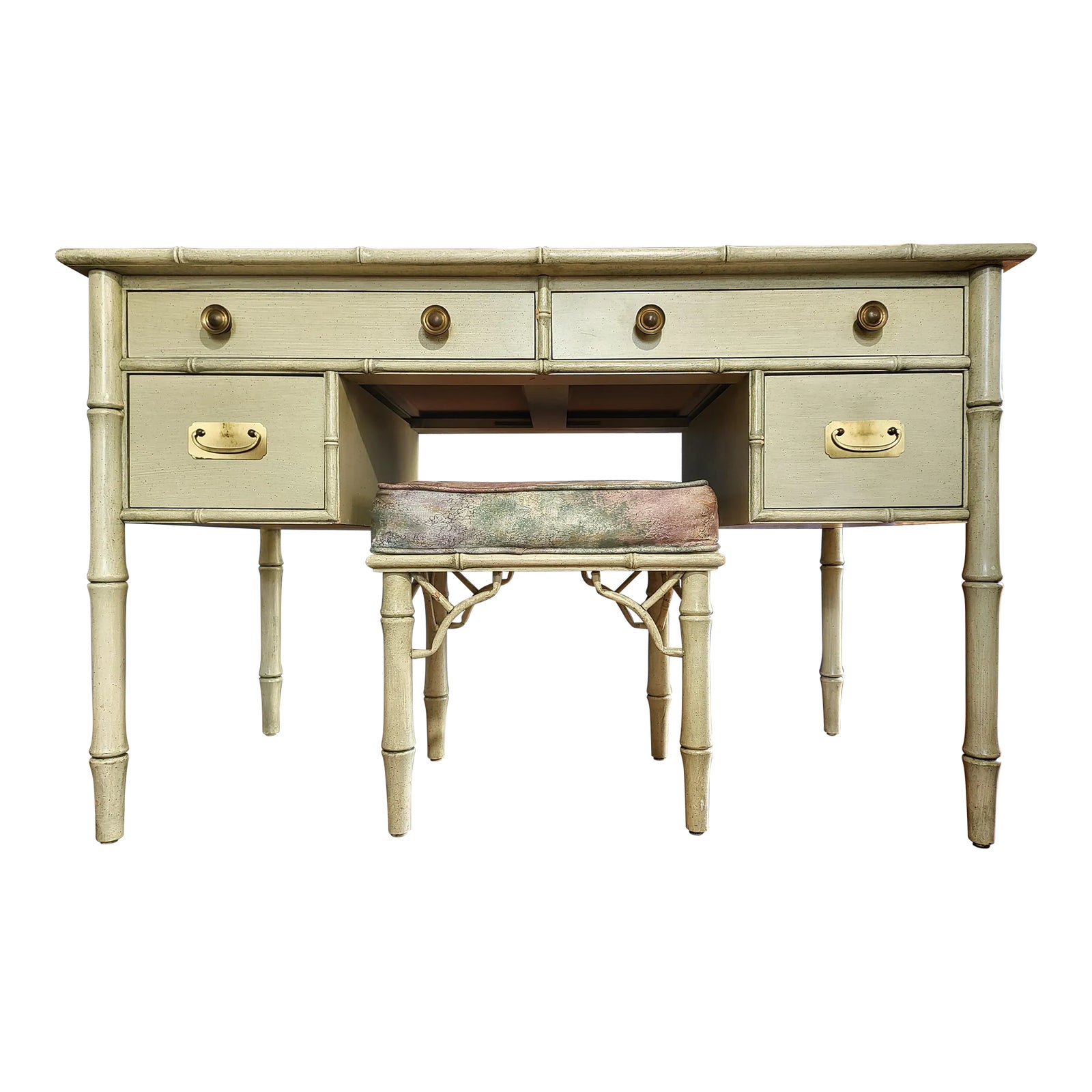 Late 20th Century Ficks Reed Faux Bamboo Writing Desk and Stool - Set ...