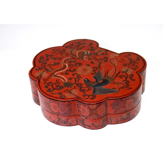 Large Antique Chinese Red Lacquer Lion-Shaped Box With Dragon & Phoenix ...