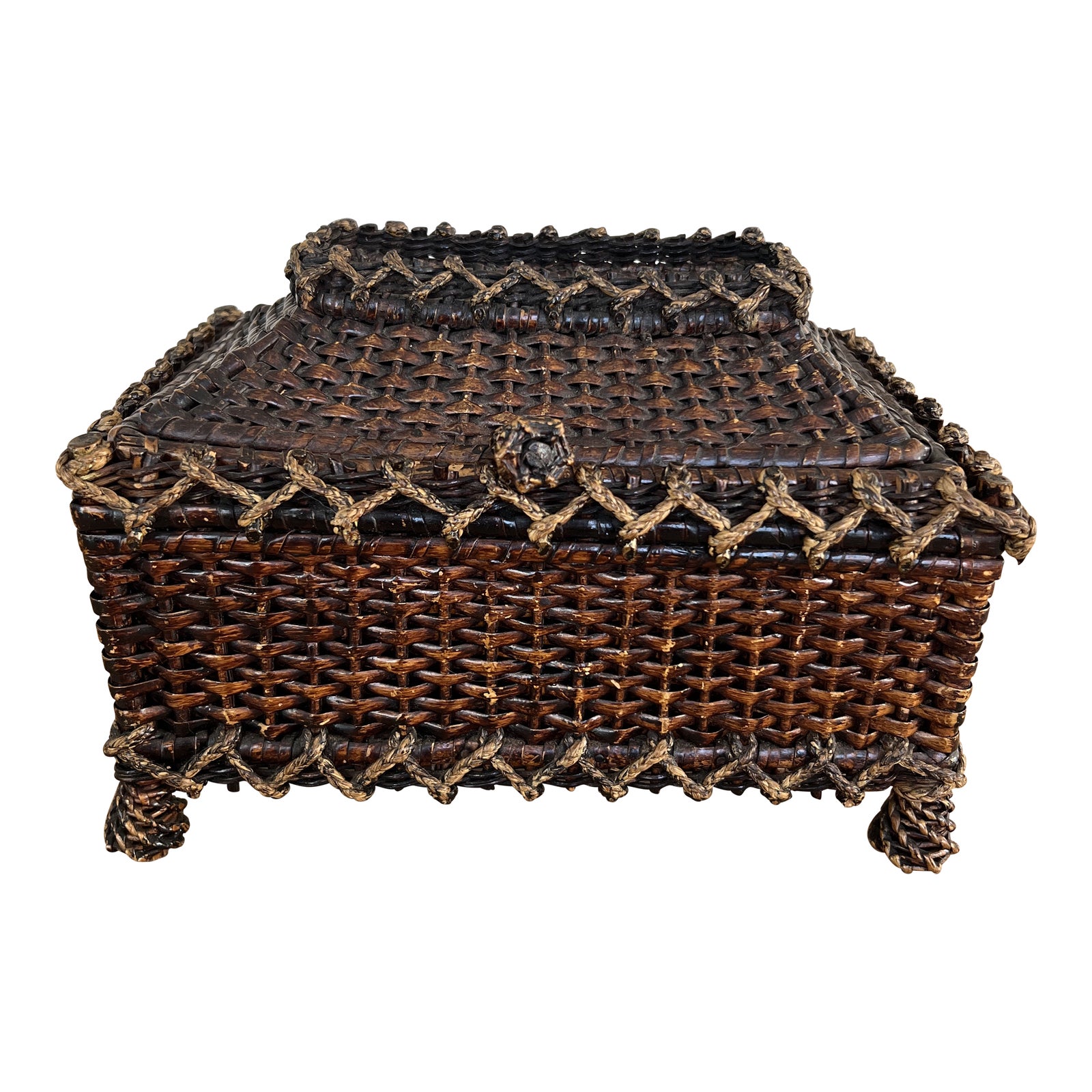 Antique English Woven Wicker and Twine Casket Form Box | Chairish