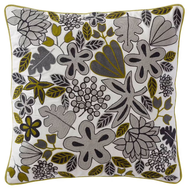 Embroidered Floral Pattern Woven Cotton Throw Pillow & Down Feather ...