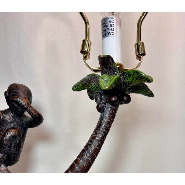 Vintage Three Wise Monkeys on Crossed Palm Tree Table Lamp With Leopard ...