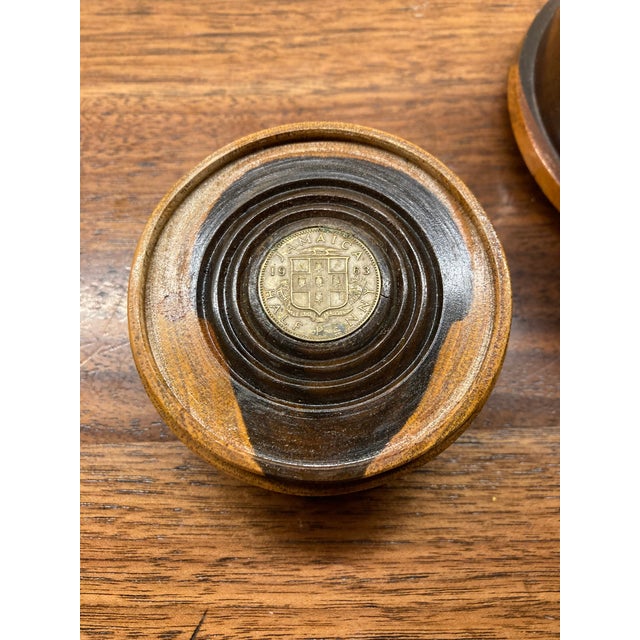 Set of 6 Vintage Wood Coasters With Jamaica Coins in a Wood Box With ...