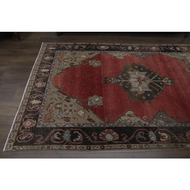 1970s Vintage Turkish Handmade Wool & Cotton Red Area Rug | Chairish