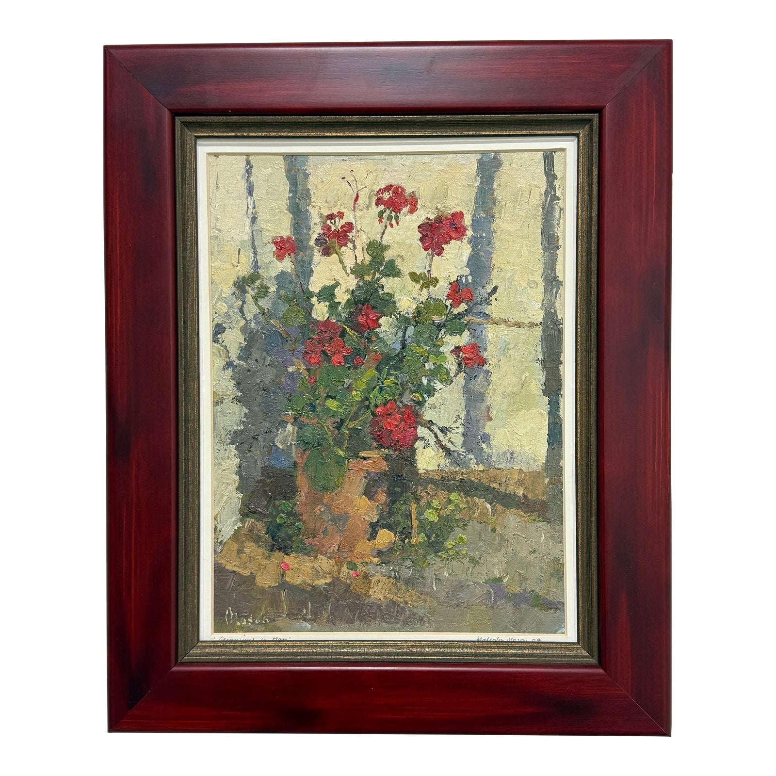 Circa 2004 Malcolm Mason "Geraniums in May" Original Oil Painting ...