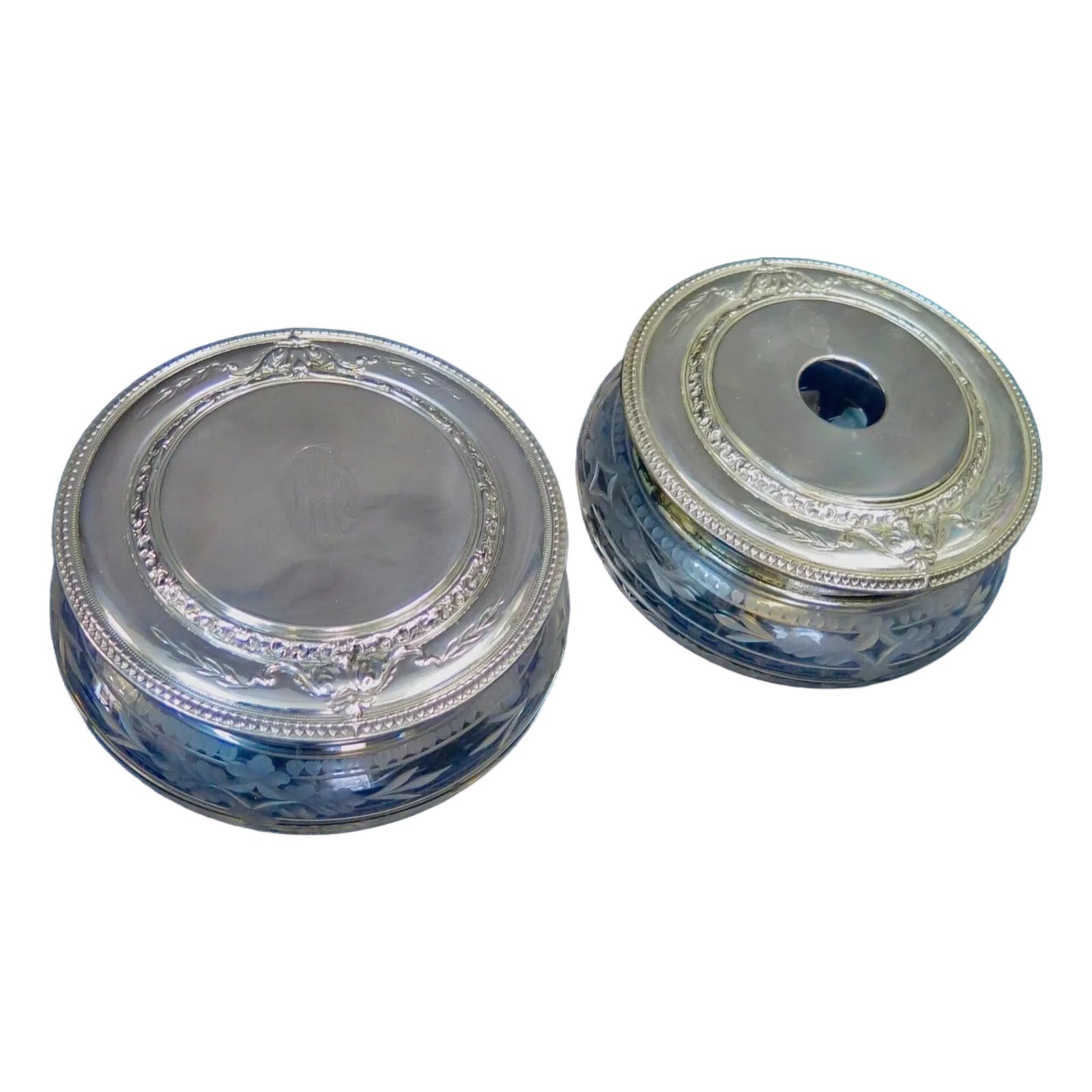 Vintage Early 20th Century Sterling Silver Vanity Jars - A Pair | Chairish