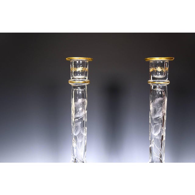 Pair of Moser Handblown Crystal Candlesticks with Intaglio Poppy ...
