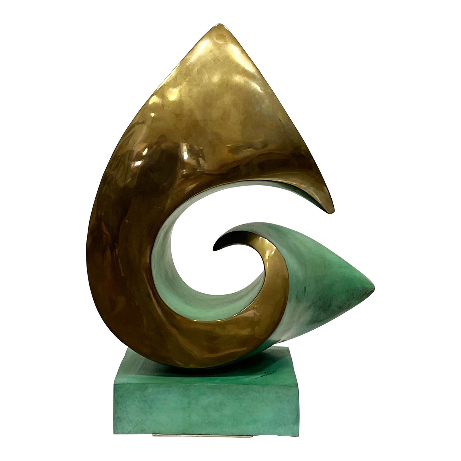 1982 Mary Cherney Bronze Abstract Sculpture, Verdigris Patina, Signed ...