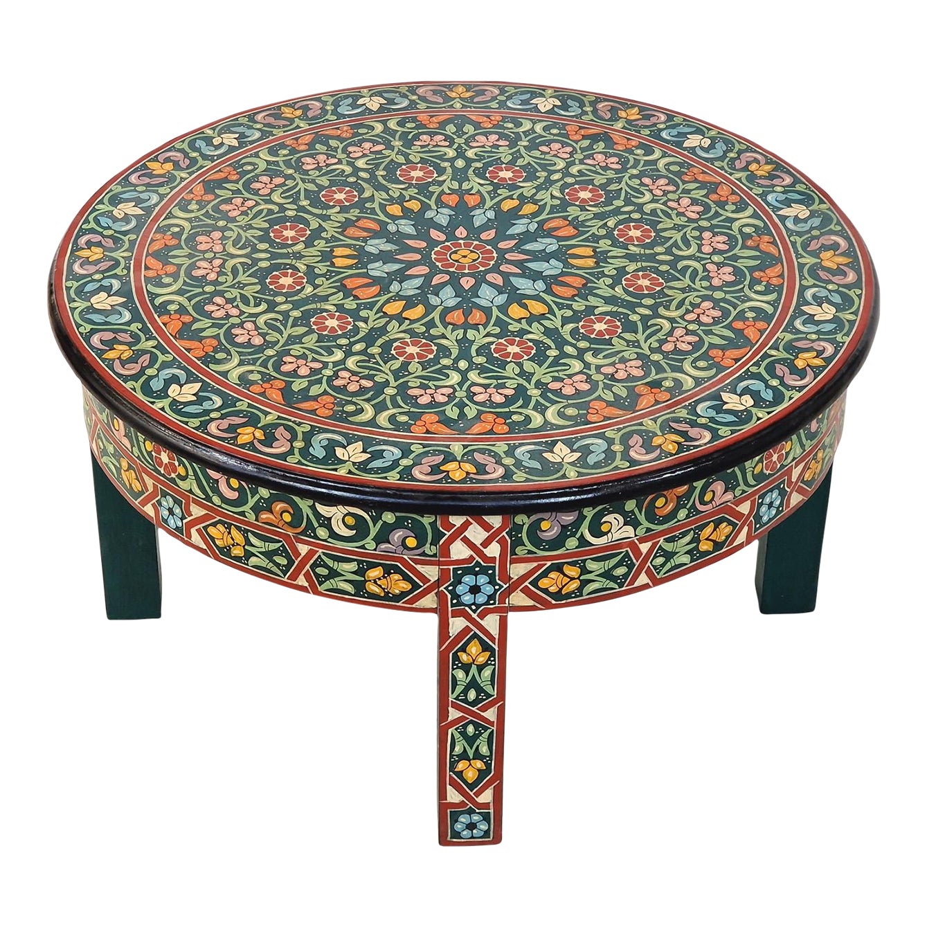Decorative Handpainted Floral Wood Table | Chairish