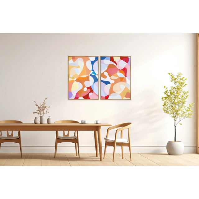 2024, Avant-Garde Style Large Painting Diptych of "Rainbow Curves", Acrylic Painting on ...