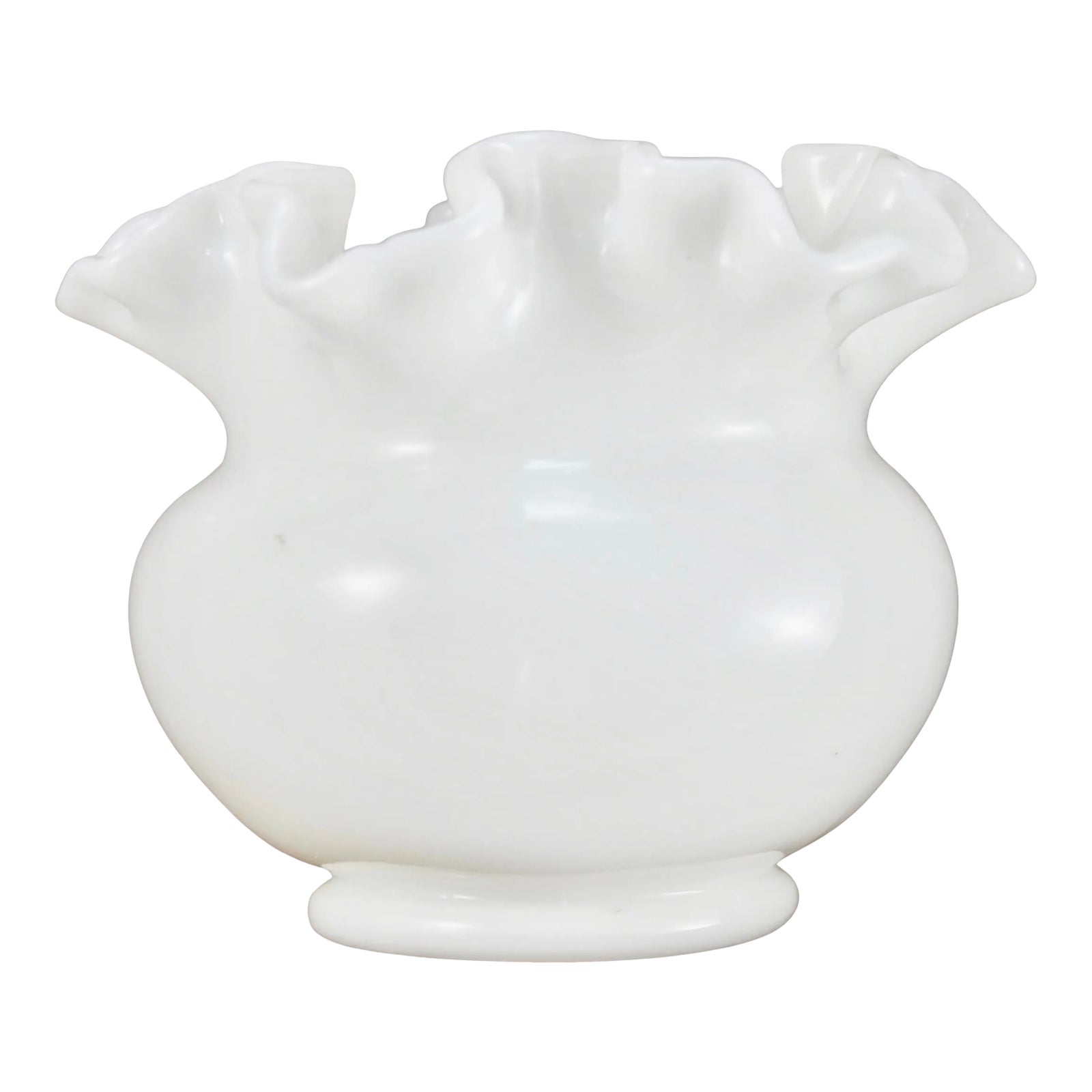 White Ruffle Rim Ball Vase | Chairish