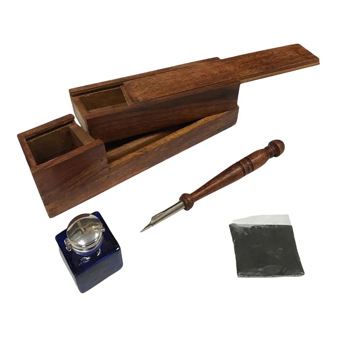 Colonial Distressed Wood Traveling Writing Box with Accessories - 10 ...