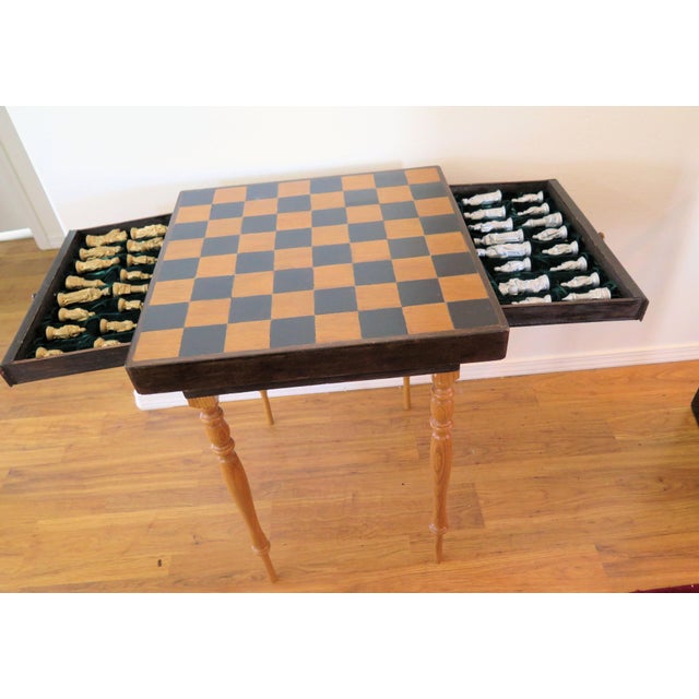 1940s Handcrafted Ash and Mahogany Wood Italian Chess Table With ...