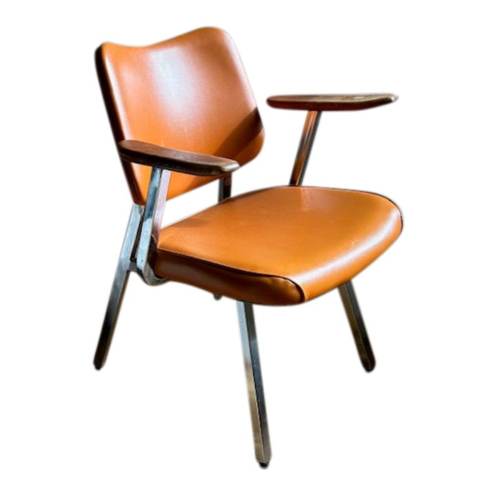 Mid Century Chrome Frame Arm Chair With Wood Arms - Signed | Chairish